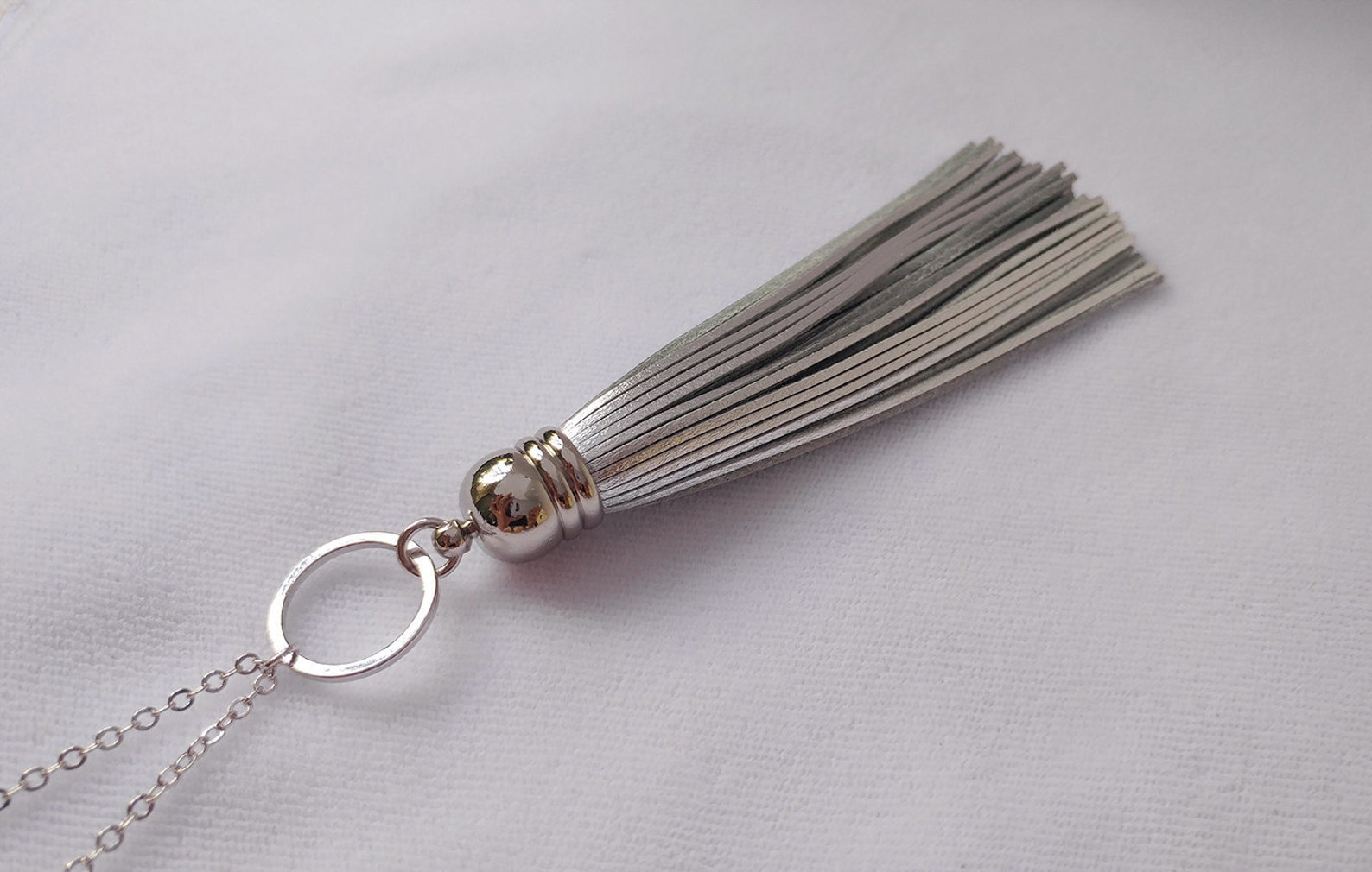 Genuine Leather Long Silver Tassel Necklace Handmade Tassel - Etsy