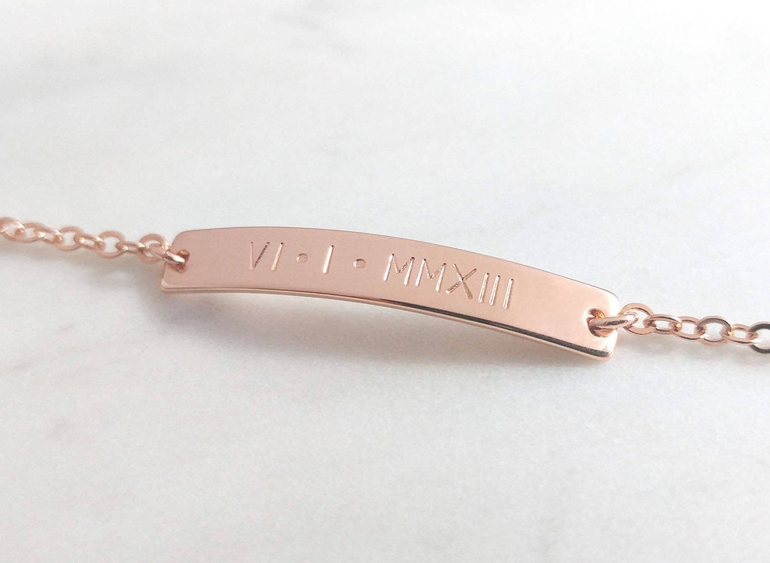 Custom Hand Stamped Rose Gold Roman Numeral Number Nameplate - Etsy