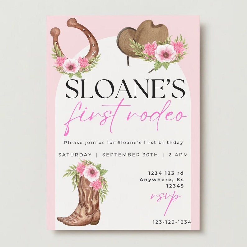 Editable My First Rodeo Invitation Cowgirl Birthday Invite Wild West ...