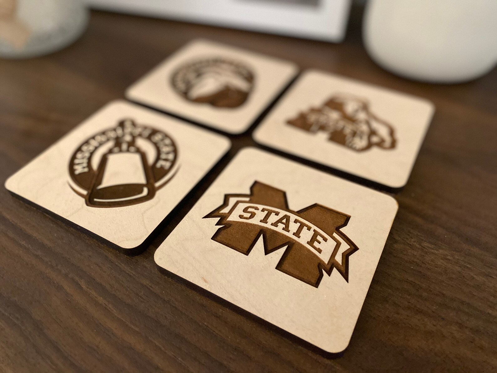Custom Engraved Wood Sports Coasters 1/4 Set of 4 | Etsy