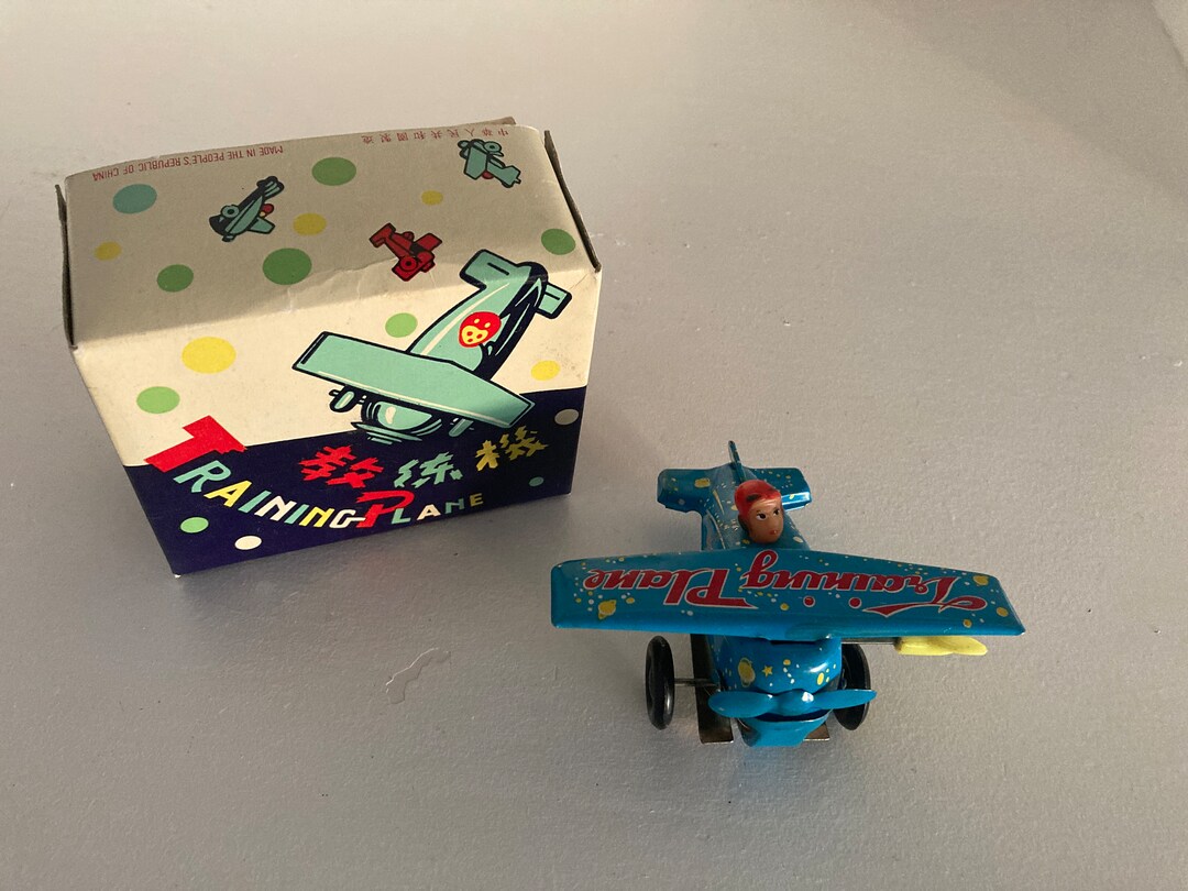 Vintage Tin Wind up Training Plane Airplane With Great Graphics MS 011 ...