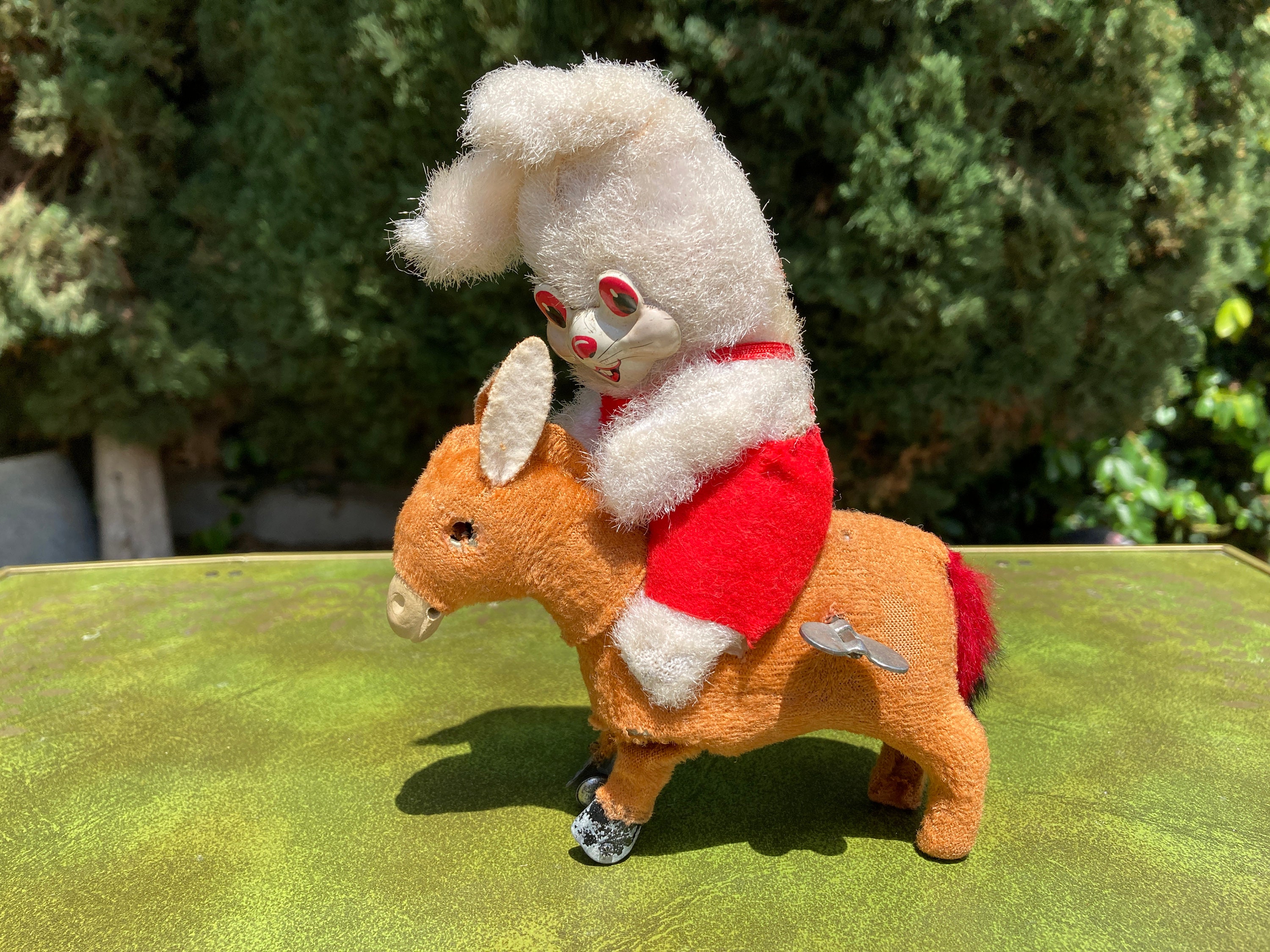 Antique Vintage Tin Wind up Toy Bunny Rabbit Riding a Donkey With Key ...