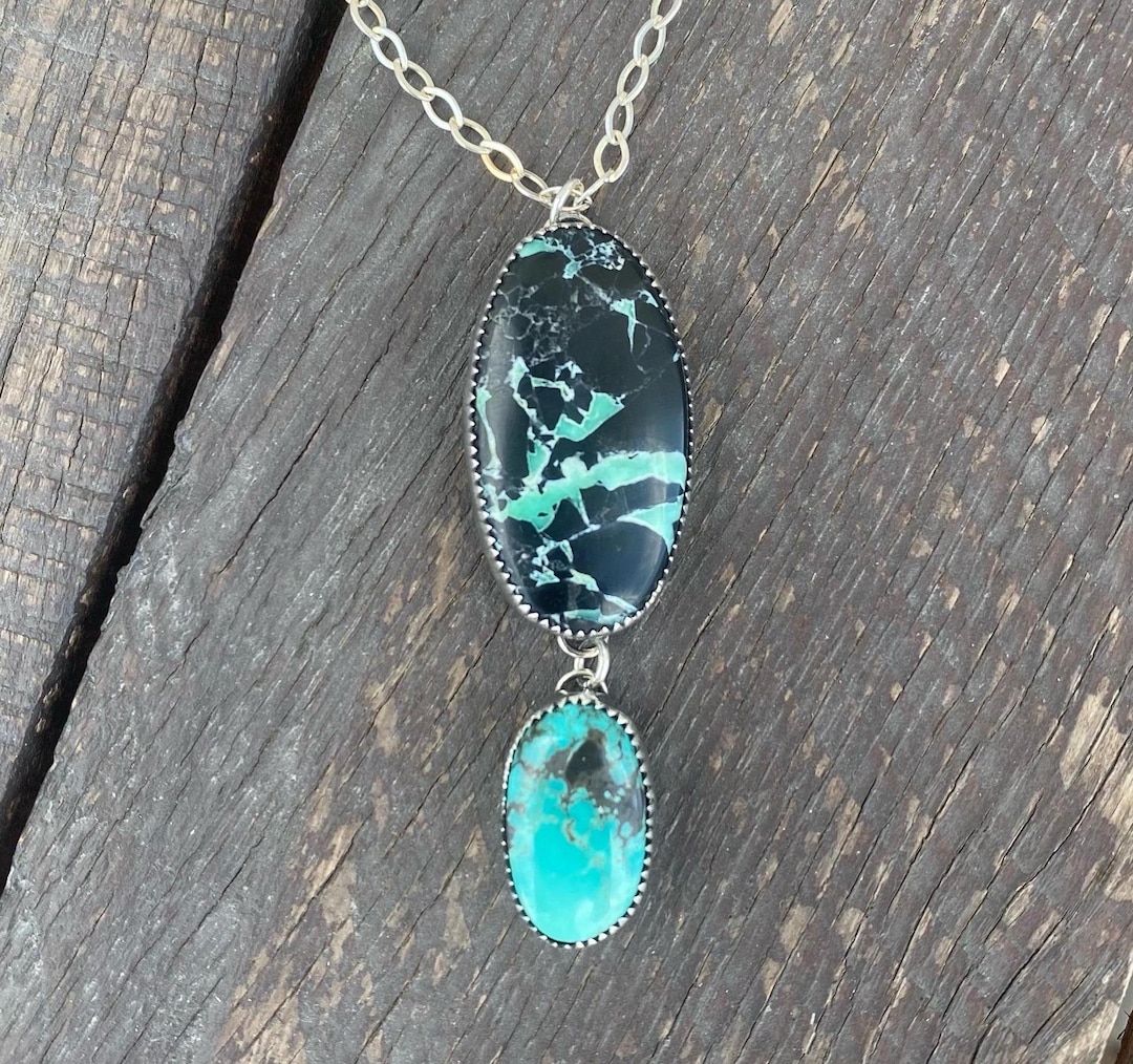 Blackjack Turquoise & Carico Lake Turquoise Double Stone Drop Necklace ...
