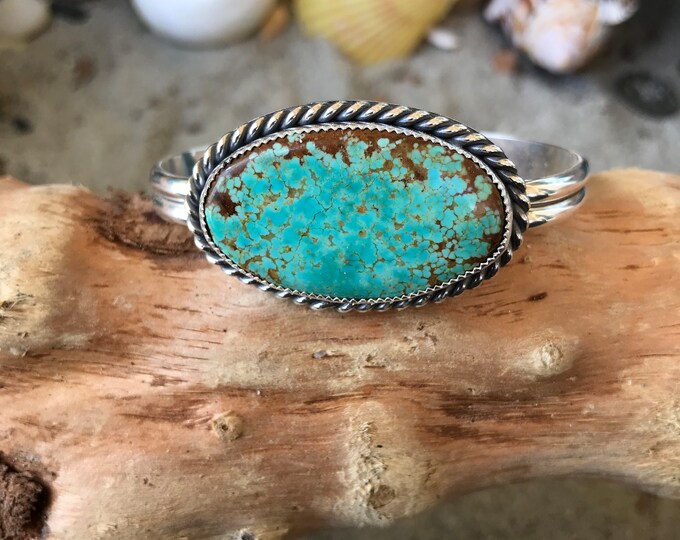 Large 8 Turquoise Stone Cuff Bracelet, Sterling Silver, Western Cowgirl ...