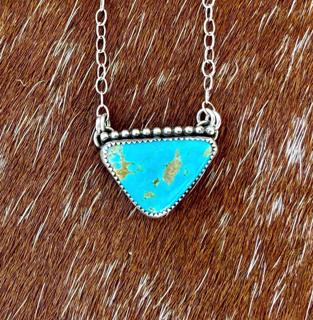 Kingman Turquoise Triangle Pendant Necklace, Sterling Silver, Western ...
