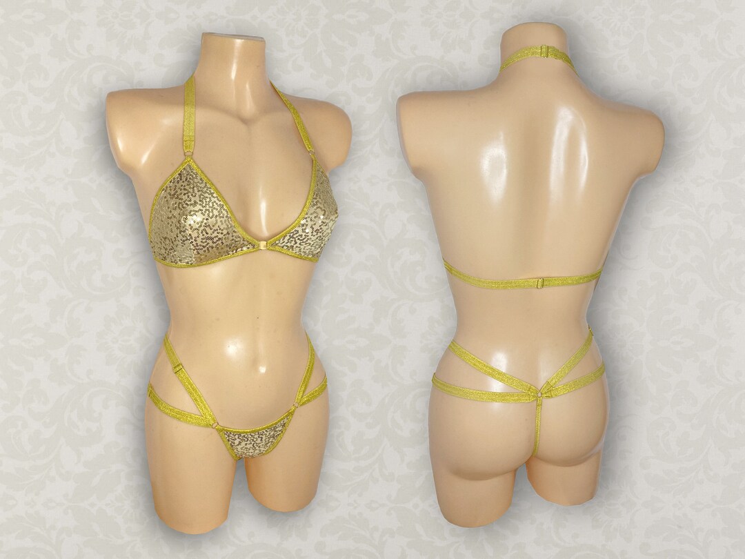 Starlight Burlesque Stripper Sequins Triangle Bra and Strappy Thong (purchase Separately or as a ...