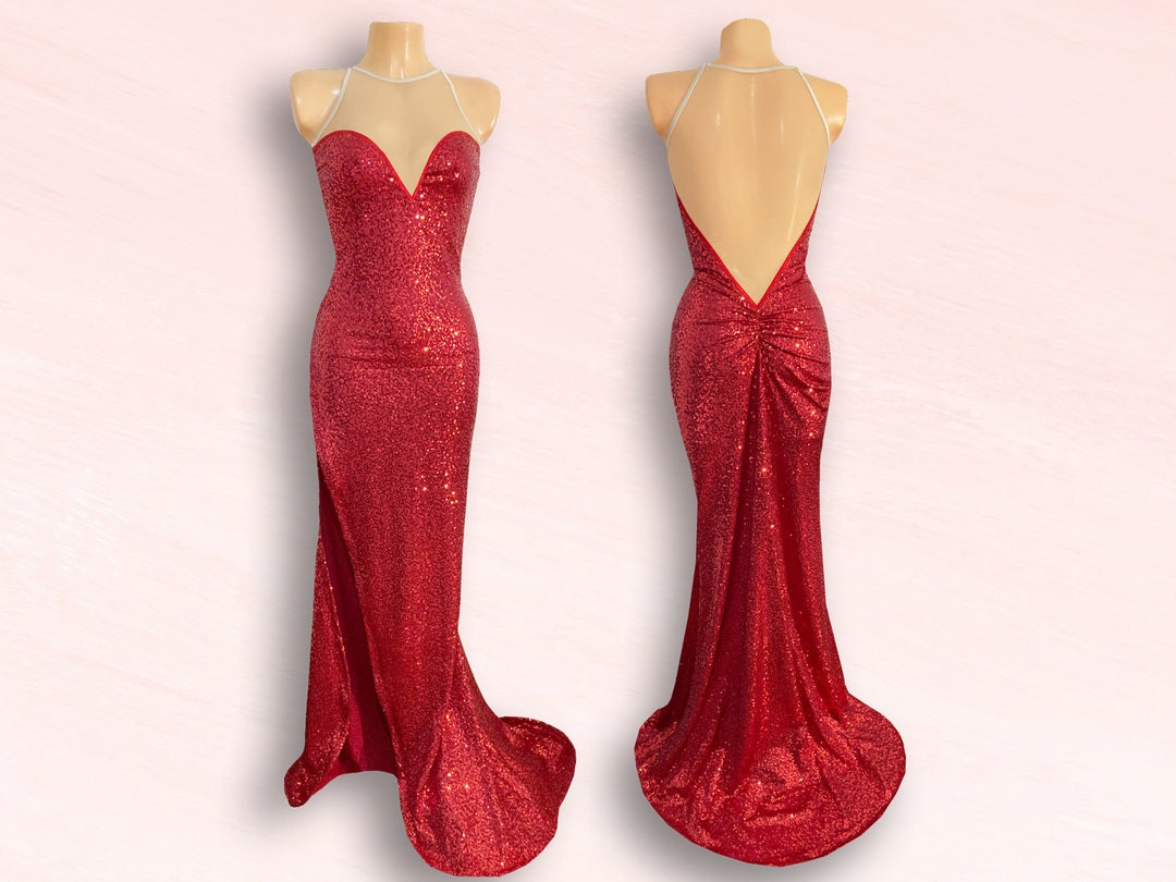 Jessica Rabbit Sequins Backless Gown With Plunge Neck and Fishtail - Etsy