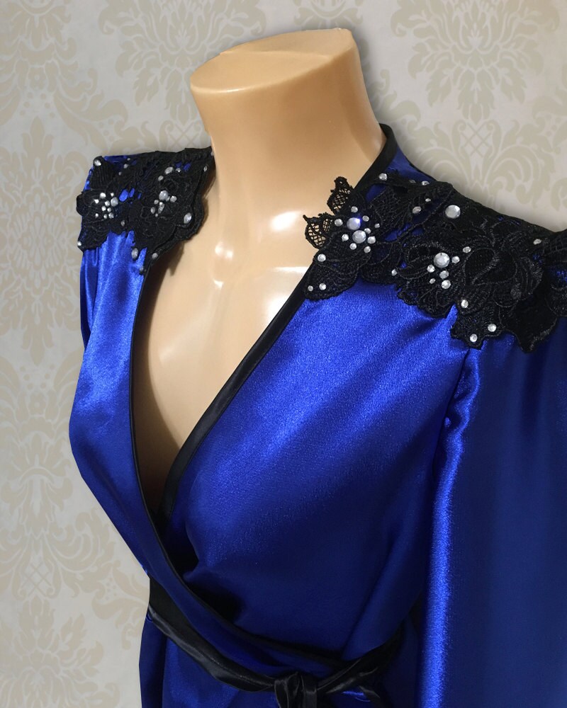 Valerie Boudoir Luxury Fish Tail Satin Robe With Lace Applicay and ...