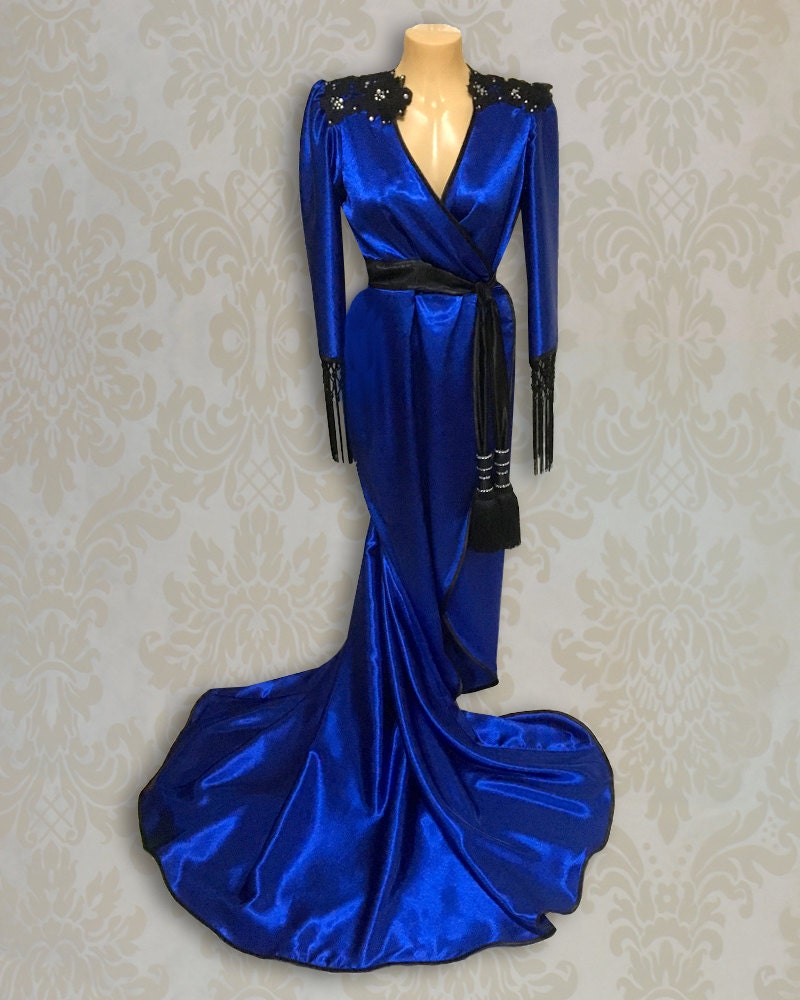 Valerie Boudoir Luxury Fish Tail Satin Robe With Lace Applicay and ...