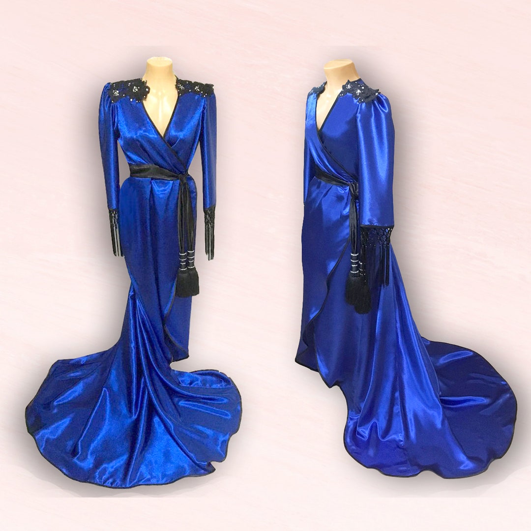 Valerie Boudoir Luxury Fish Tail Satin Robe With Lace Applicay and ...