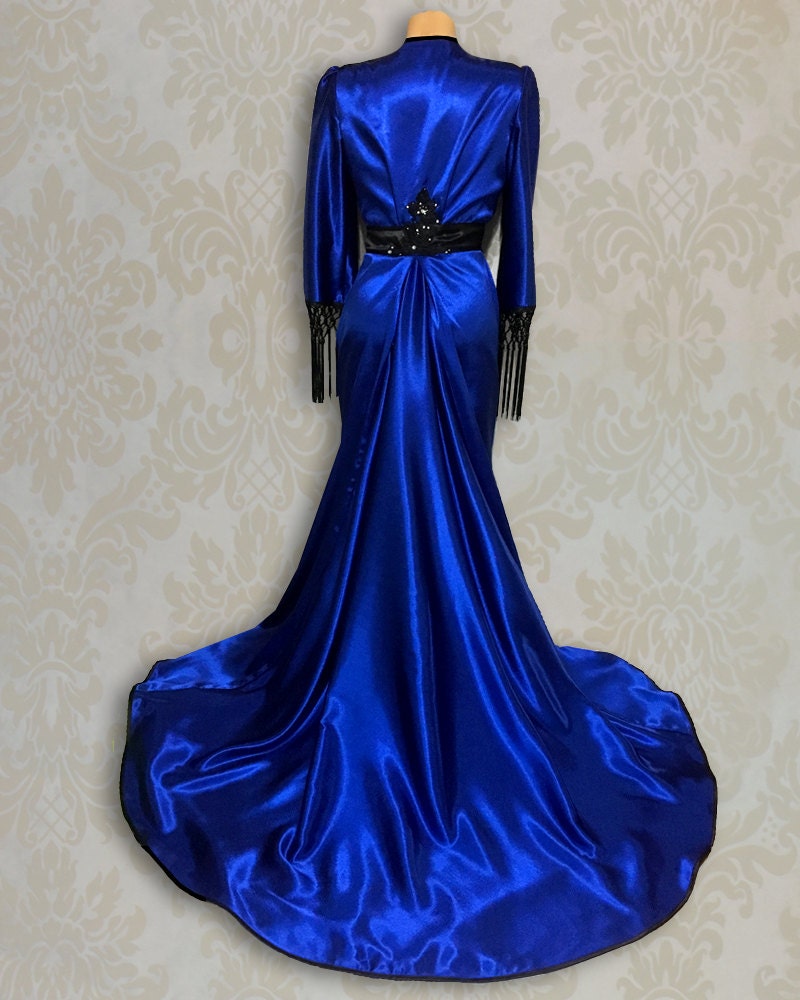 Valerie Boudoir Luxury Fish Tail Satin Robe With Lace Applicay and ...