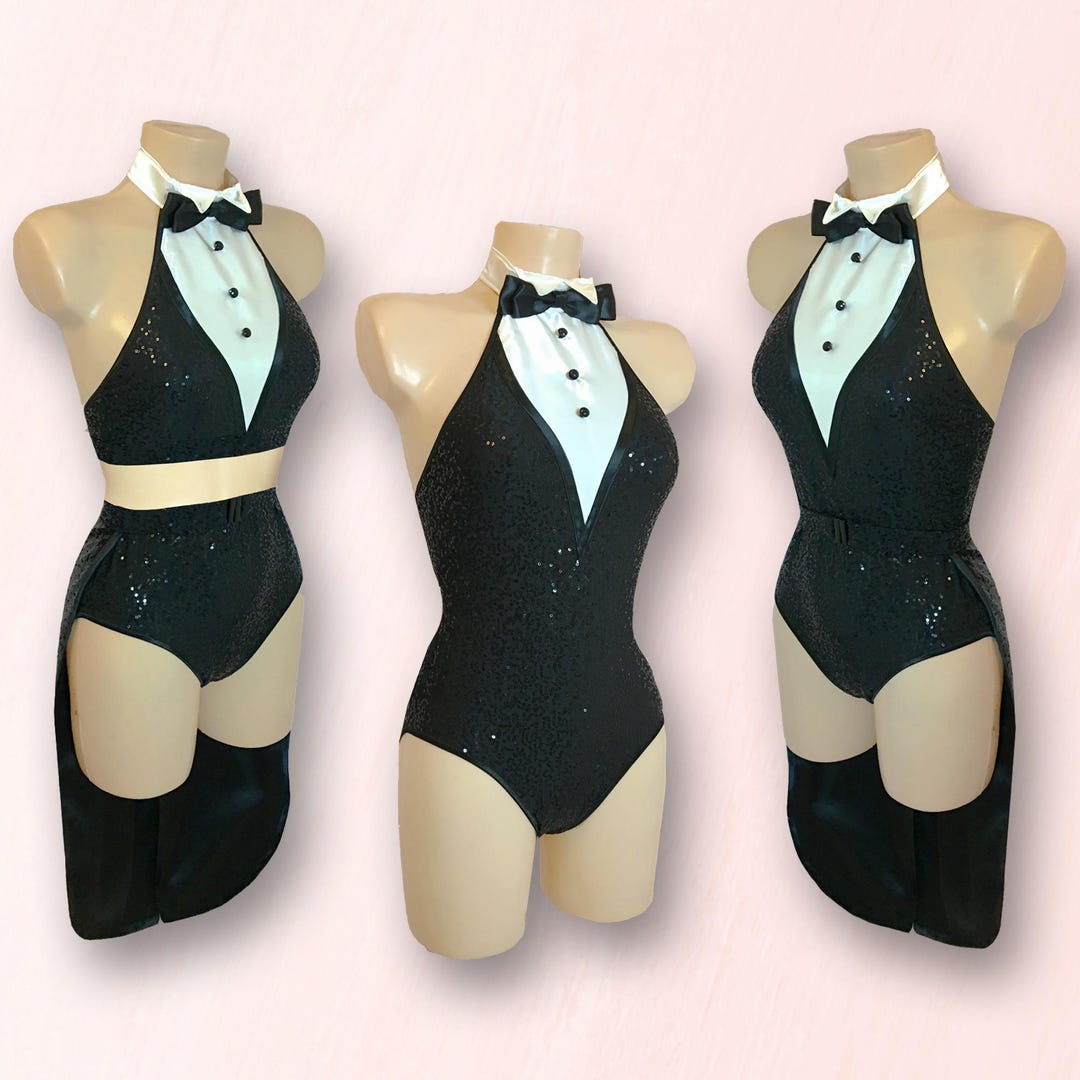 The Ritz Showgirl Sequins Tuxedo Leotard, Tuxedo Twin Set, Tails Bustle ...