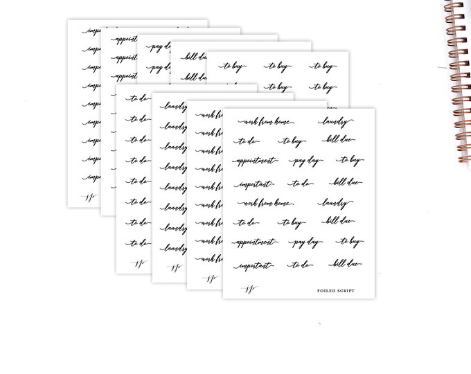 Dainty Foiled Script Words on Clear Matter Background Planner Stickers ...