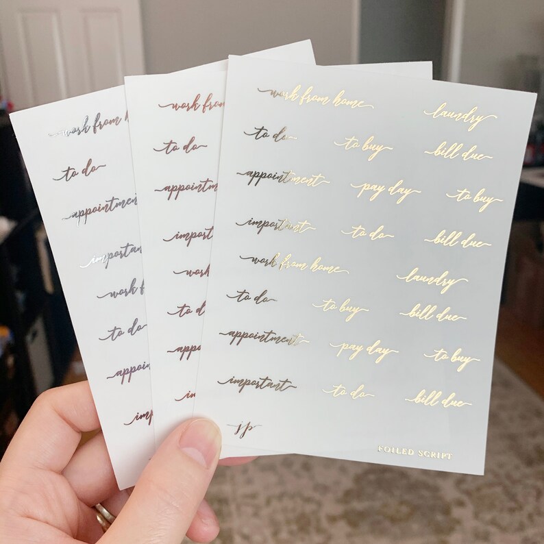 Dainty Foiled Script Words on Clear Matter Background | Etsy