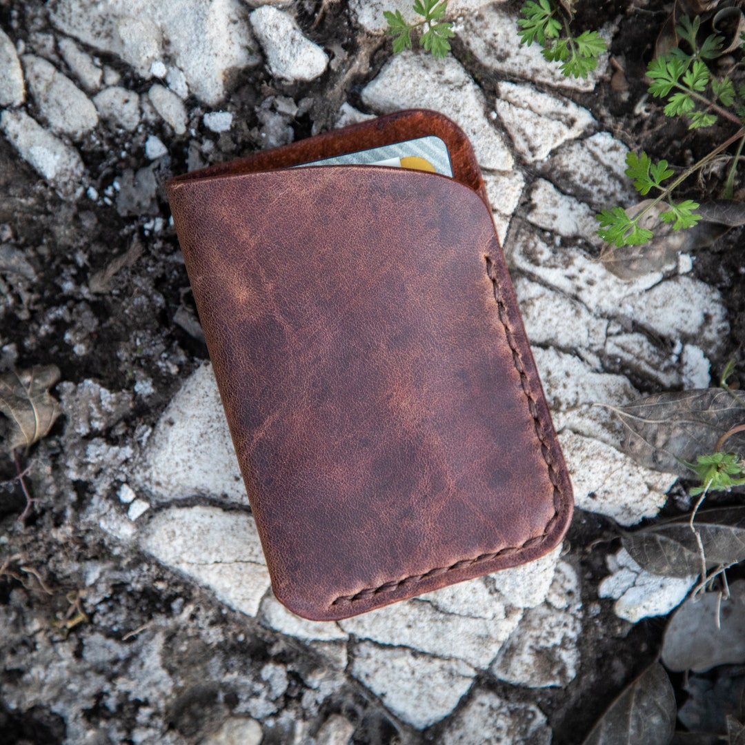 Thin Full Grain Brown Leather Card Sleeve, Minimalist Wallet, Card ...