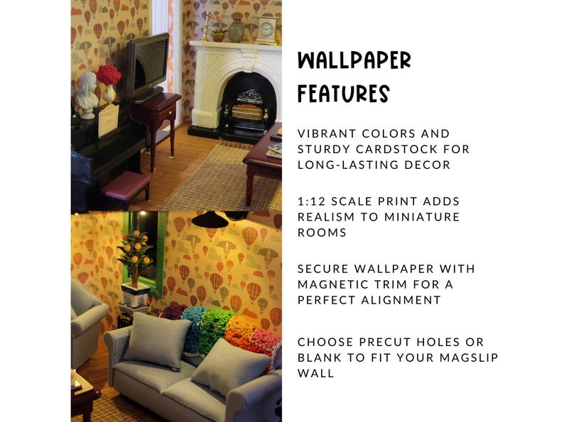 1:12 Scale Wallpaper Retro Balloon Sky | Miniature Dollhouse Kit | Doll ...