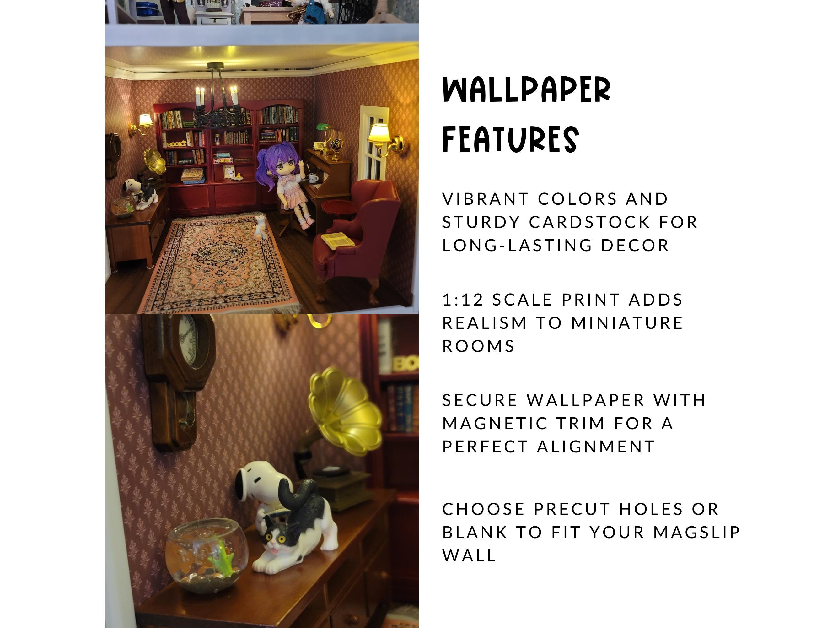 1:12 Scale Wallpaper Burgundy Damask | Miniature Dollhouse | Doll ...