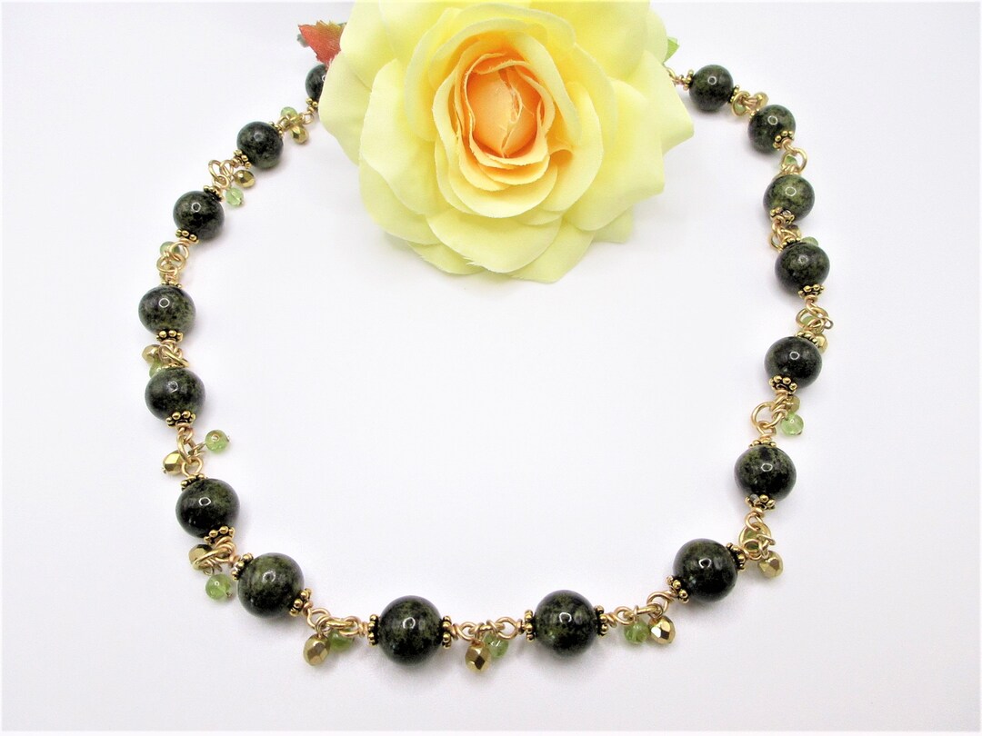 Green Quartzite Necklace Set: Peridot Gemstone, Gold Tone - Etsy
