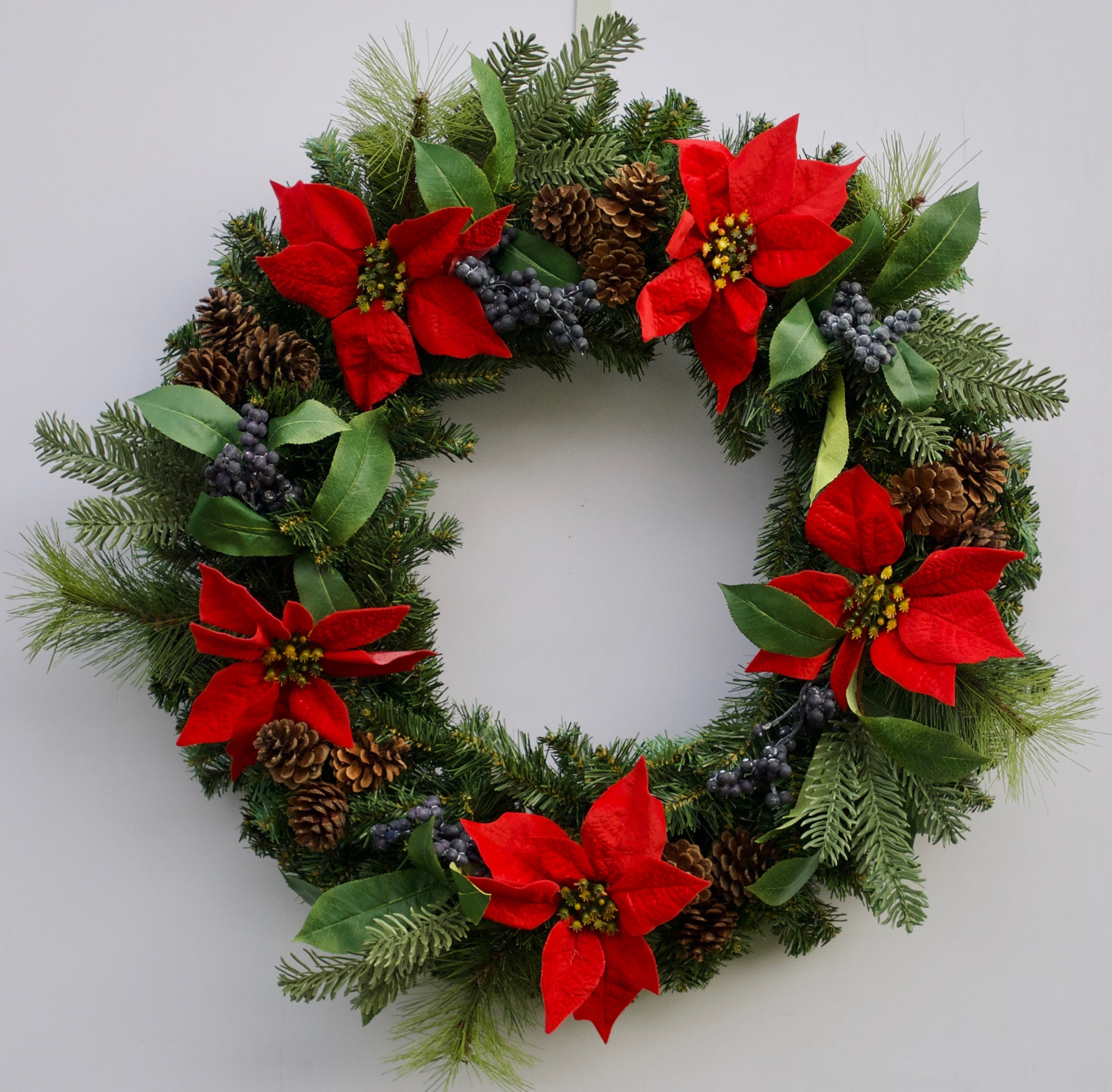 Poinsettia Christmas Wreath Classic Pine Christmas Wreath - Etsy