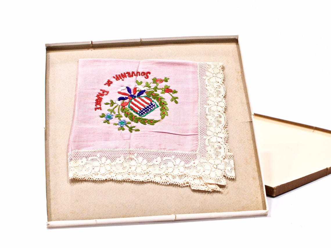 VINTAGE: 4pc Handkerchiefs With Box French Handkerchief | Etsy