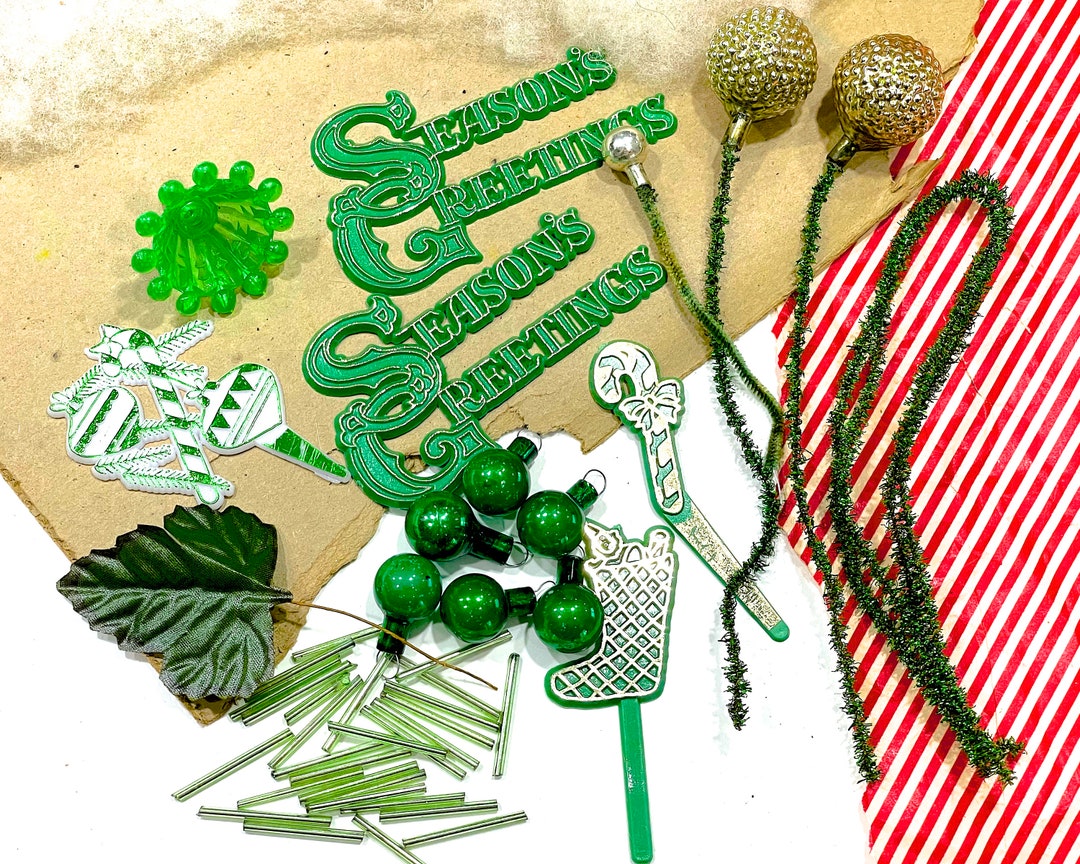 VINTAGE: Green Christmas Craft Finds Picks Stems Christmas Decorations ...