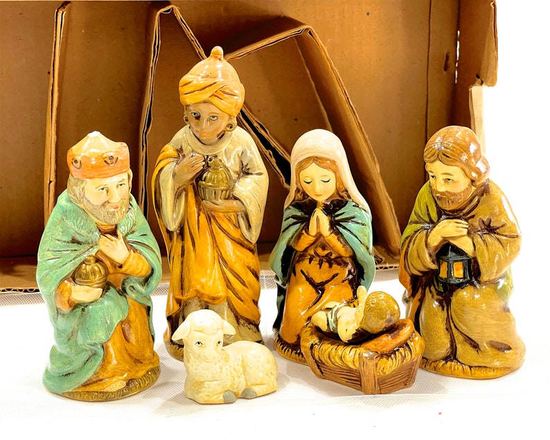 VINTAGE: Enesco Nativity Set Sri Lanka Hand Painted - Etsy