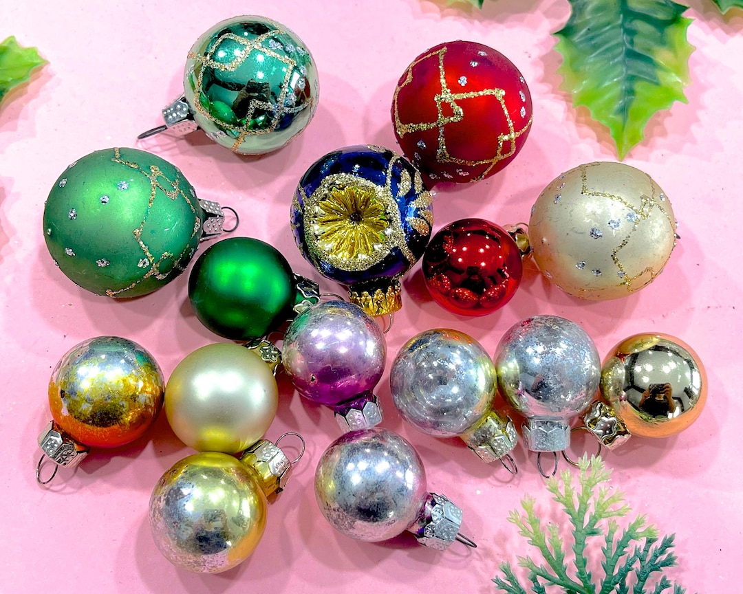VINTAGE: 15 Small Glass Ball Ornaments - Colorful Holiday Glass Bulbs ...