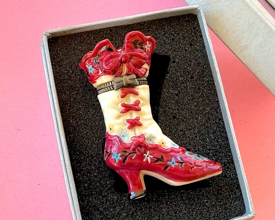 VINTAGE: 2000 - "rose Shoe" Porcelain Hinged Trinket in Original Box ...