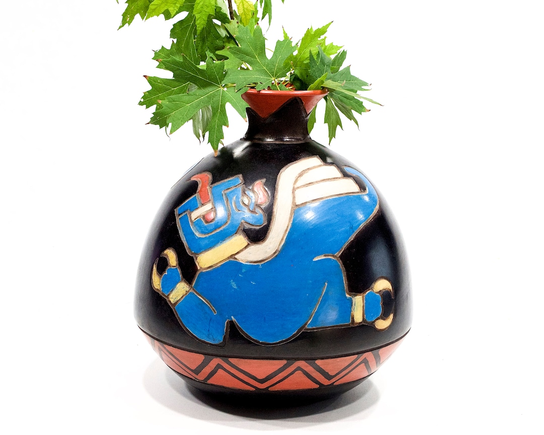 Vintage Chulucanas Pottery Vase: 12" Signed Peruvian Artisan Clay Art ...