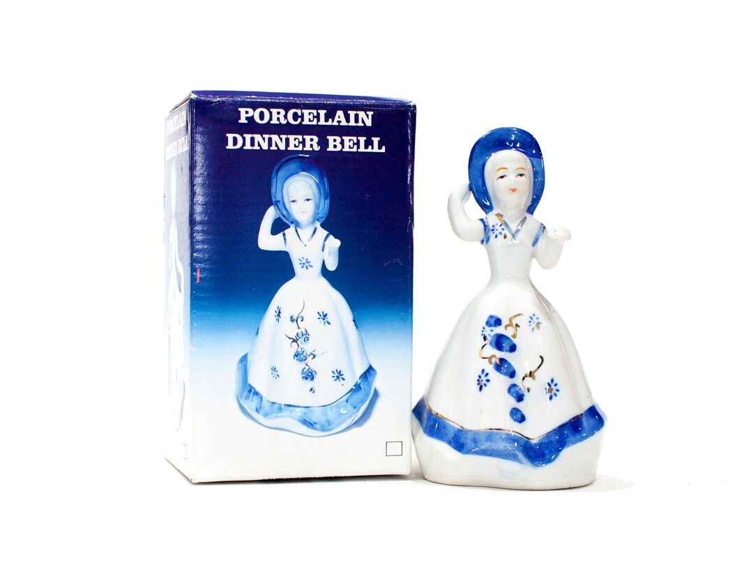 VINTAGE: Porcelain Dinner Bell Lady Bell Blue and White - Etsy