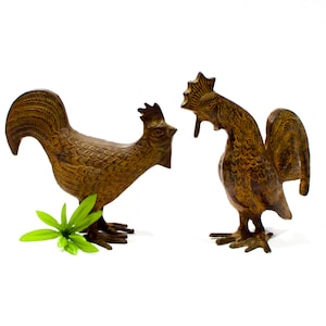 VINTAGE: Brass Chicken and Rooster Figurine Set - Farm Animal - Garden ...