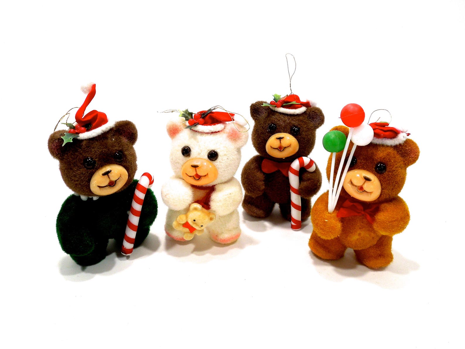 VINTAGE: 4 Old Plastic Flocked Bear Ornament Bear Ornament | Etsy