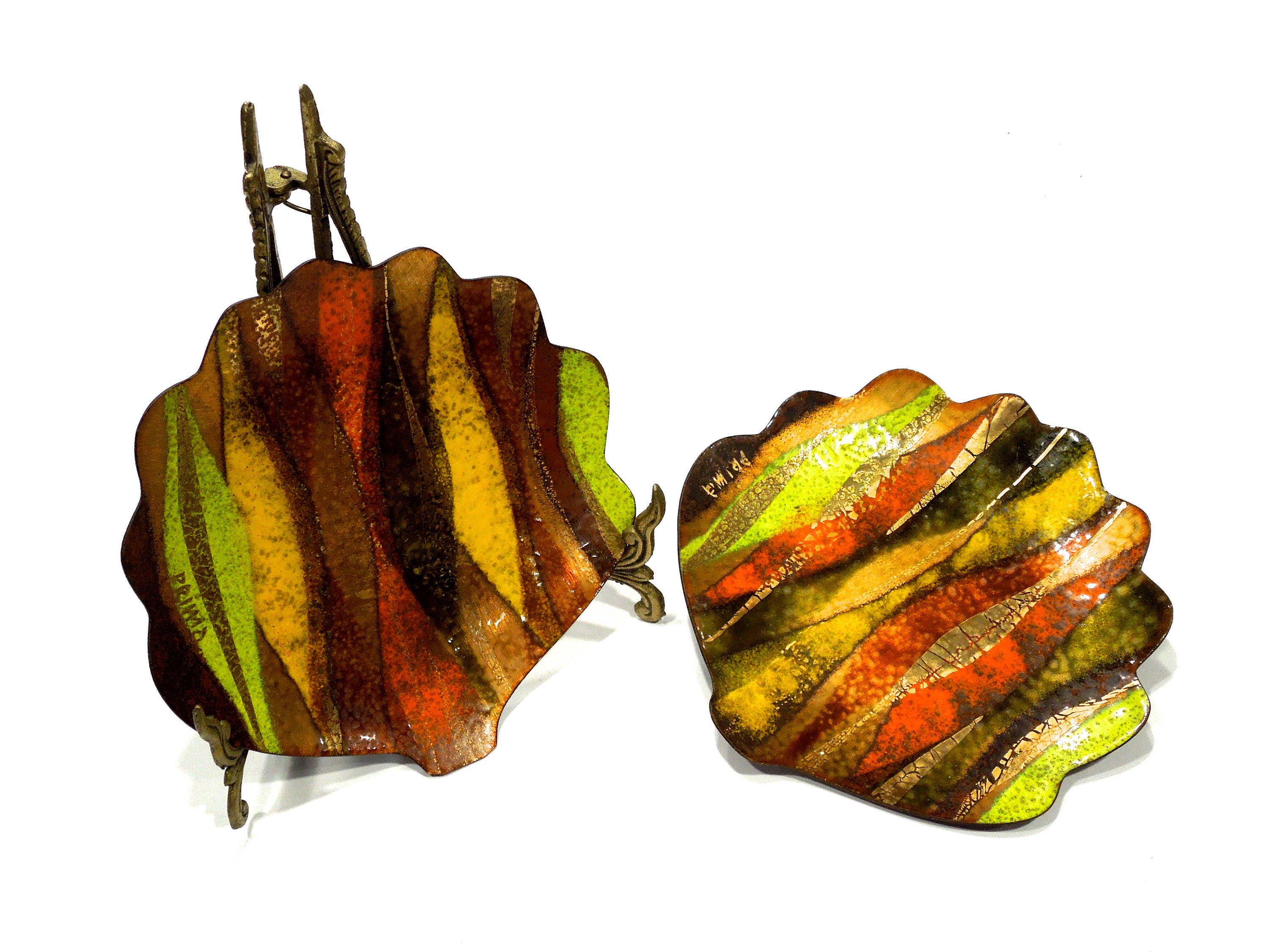 Vintage Prima Enamel Copper Plates: Mid-century Modern Abstract Dishes ...