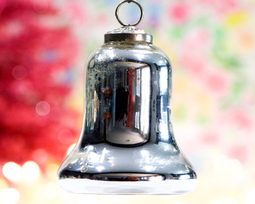 VINTAGE: 3.75" Thick Silver Glass Bell Ornament - Kugel Style Ornament ...