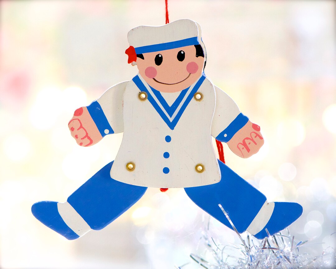 VINTAGE: 1980s - Wooden Puppet Pull String Sailor Ornament - Pull Toy ...