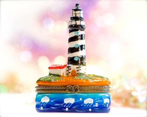 VINTAGE: Porcelain Trinket Box Lighthouse Small Jewelry Box | Etsy