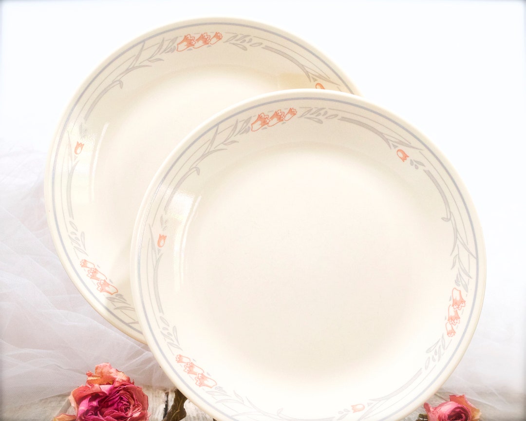 VINTAGE: 8pc Corelle Rose Dinner Plates - Ivory Porcelain ...