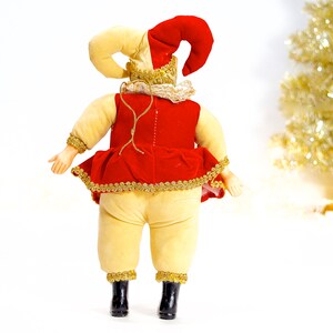 VINTAGE: 10.5 Large Santa Claus Jester Doll Ornament Velvet Santa ...
