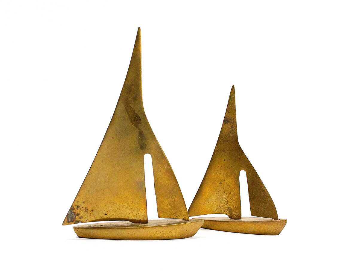 VINTAGE: 2 Brass Brass Sailboat Figurines Sailing Nautical - Etsy