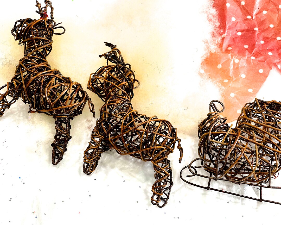 VINTAGE: Wire and Natural Vine Sled and Reindeer - Christmas Deer ...