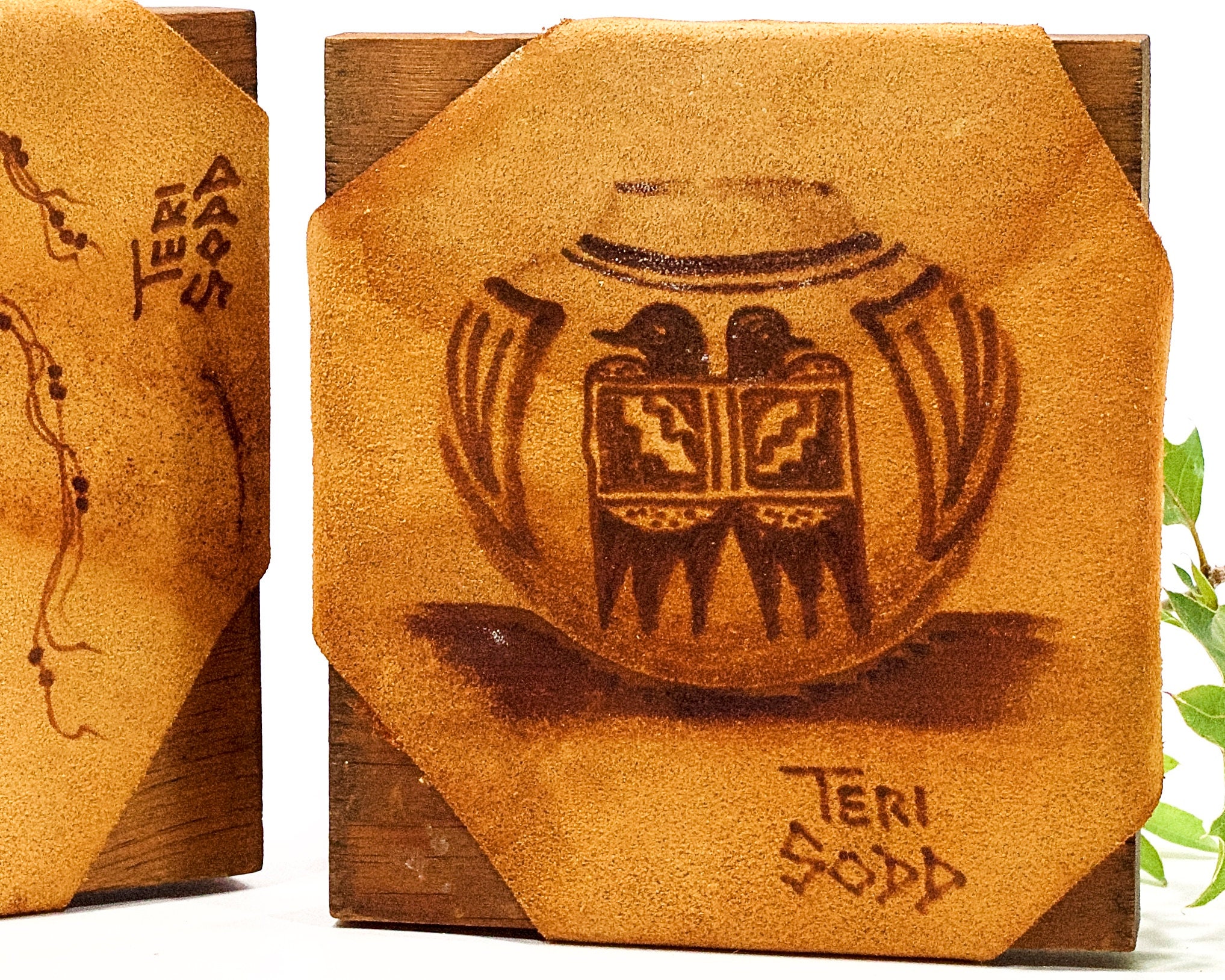 VINTAGE: Tooled Leather & Wood Art by Teri Sodd Native - Etsy