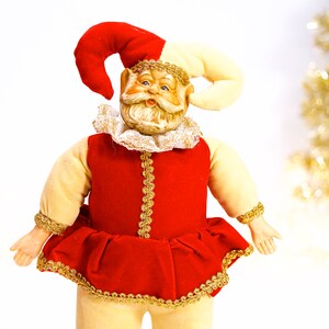 VINTAGE: 10.5 Large Santa Claus Jester Doll Ornament Velvet Santa ...