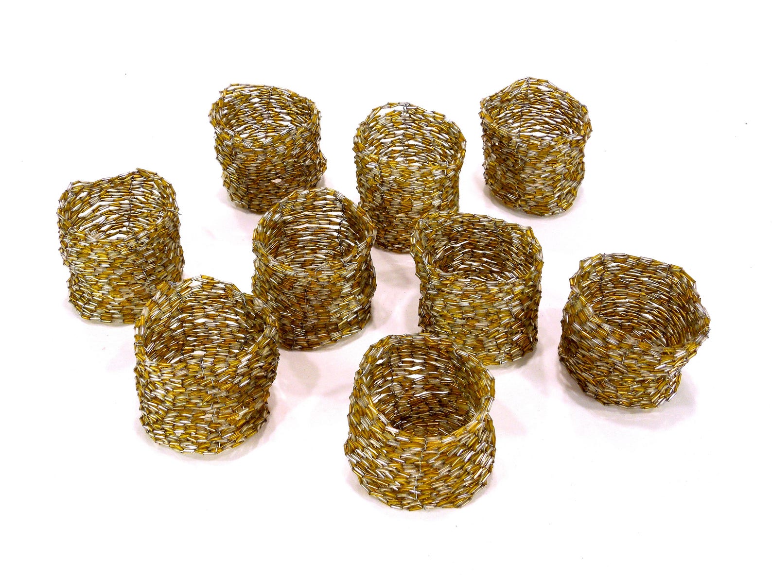 VINTAGE: 9 Antiqued Gold and Silver Bugle Glass Beaded | Etsy