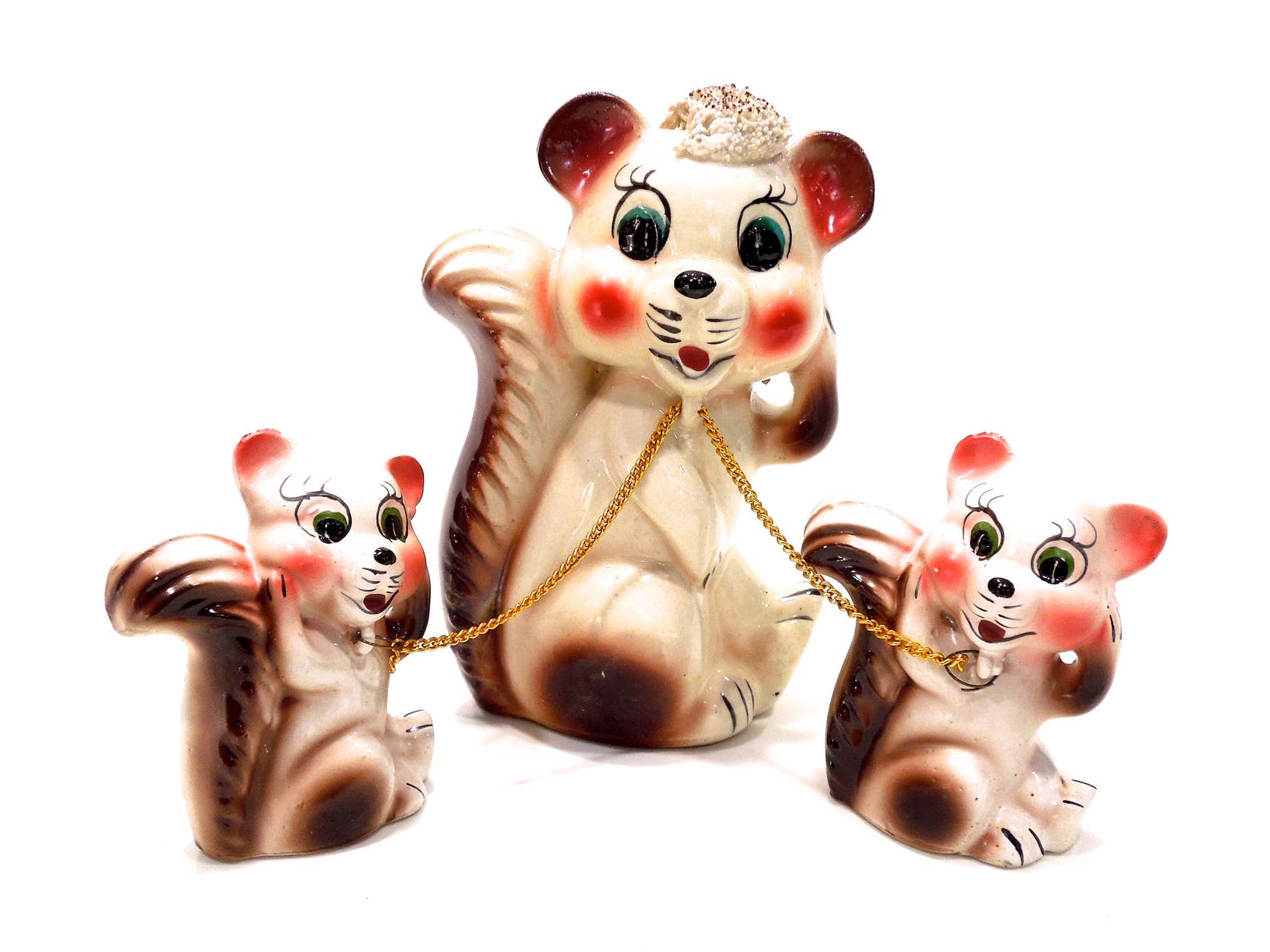 VINTAGE: Ceramic Squirrel Family Chained Squirrel Set - Etsy