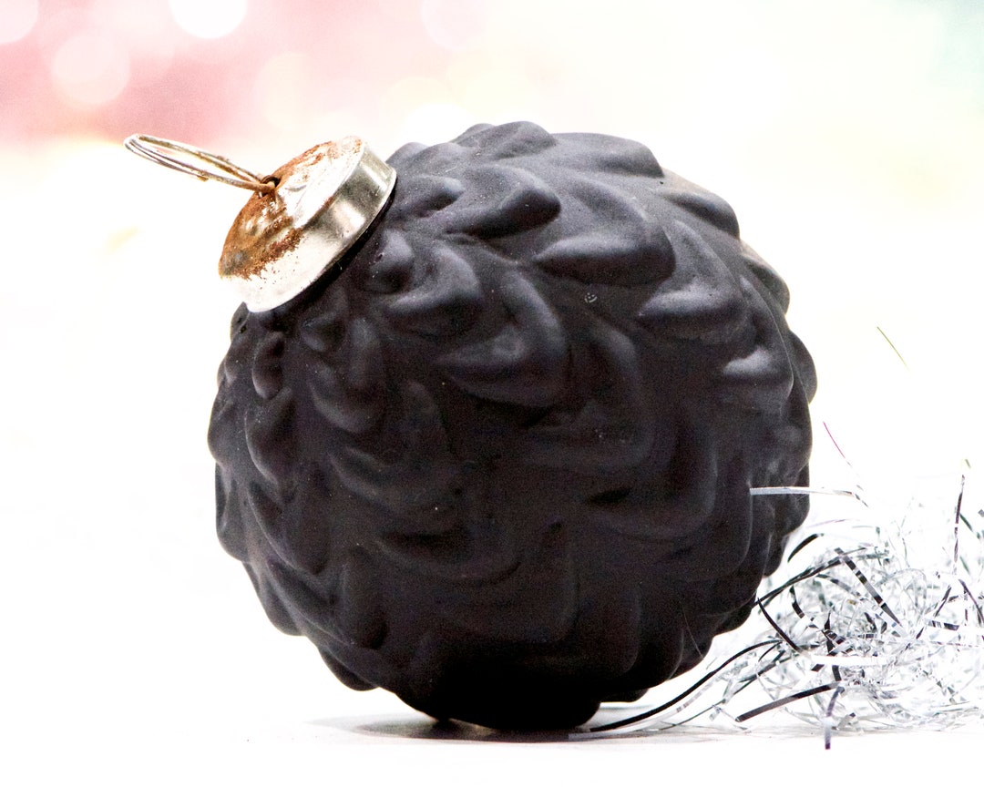 VINTAGE: Thick Textured Mat Black Glass Ornament - Kugel Style Ornament ...