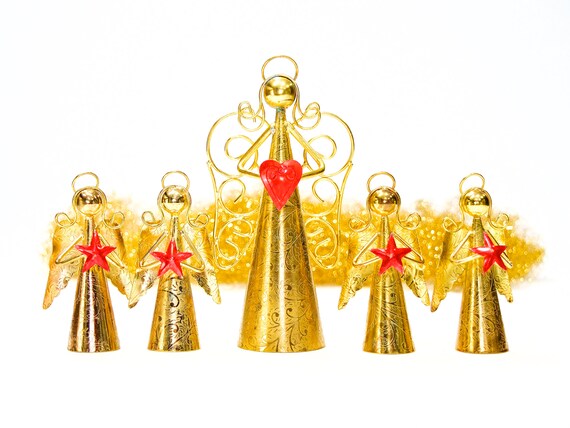 VINTAGE: 5 Gold Metal Angel Bell Ornaments Holiday Bells | Etsy