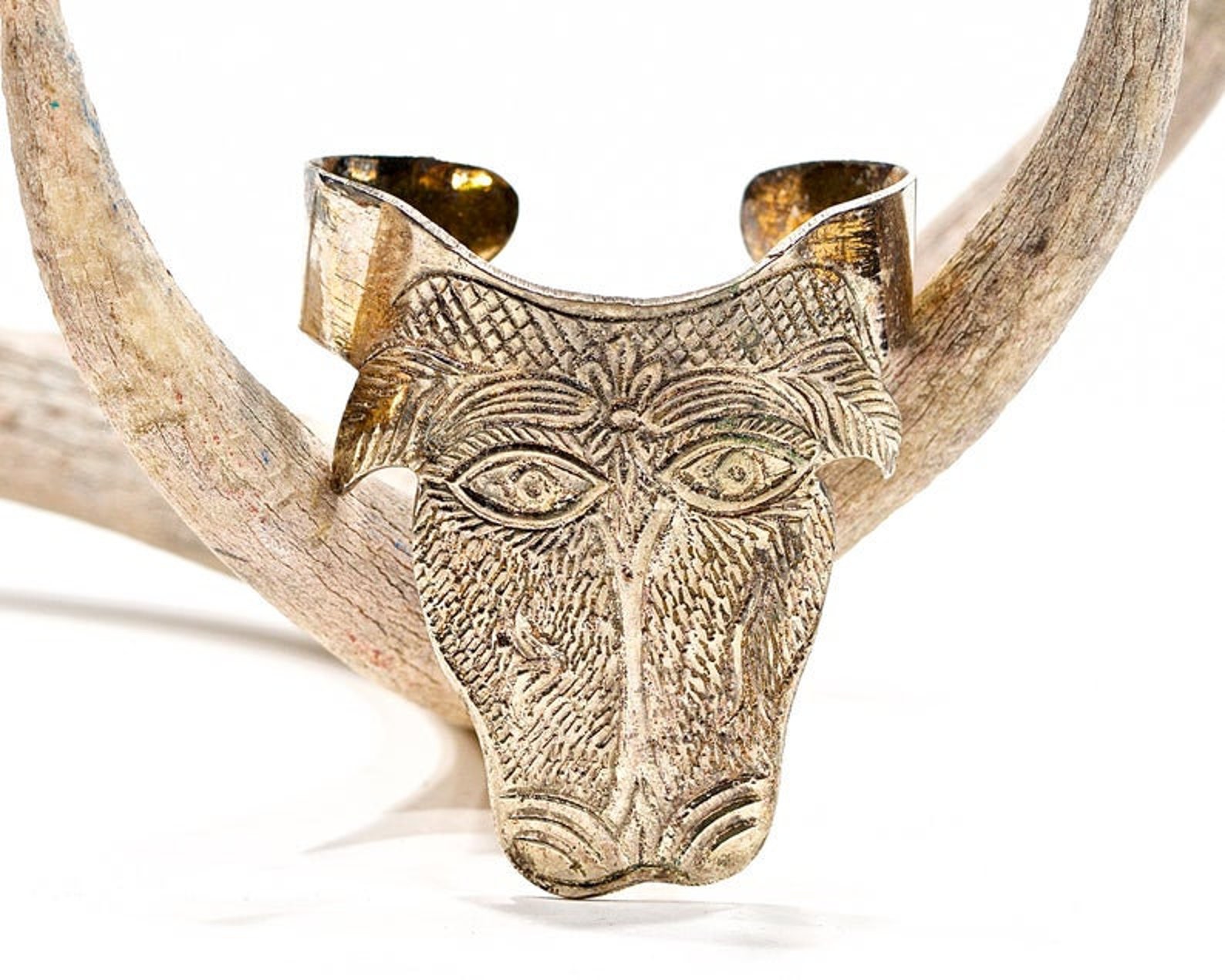 Deadstock VINTAGE: 1970s Silver Brass Bull Cow Cuff Unique, Boho, Gipsy ...