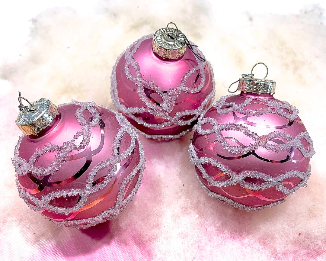 VINTAGE: 3pcs Pink Mauve Glass Ornaments Christmas Decor Holiday - Etsy