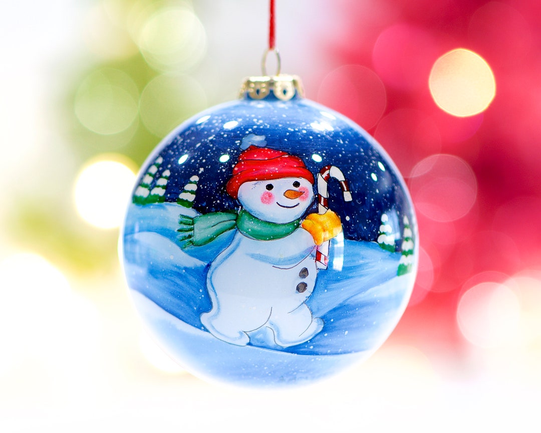 VINTAGE: Reverse Painting Snowman Ornament in Box - Candylane Ornaments ...