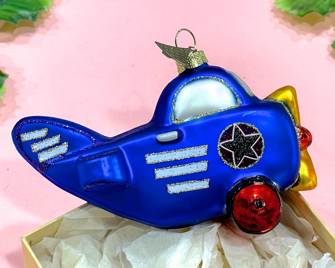 Blown Glass Airplane Christmas Ornament: Hand-painted Holiday Decor - Etsy